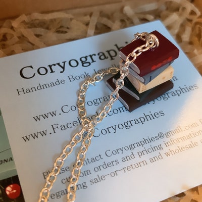 Stack of Books Necklace Tiny Pile of Books on a Bronze Chain for ...