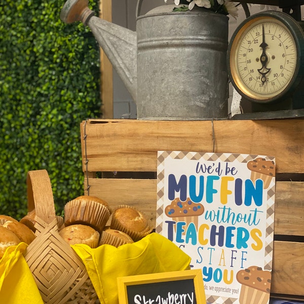 Muffins Teachers and Staff Appreciation 8x10 Printable Sign, We'd Be ...