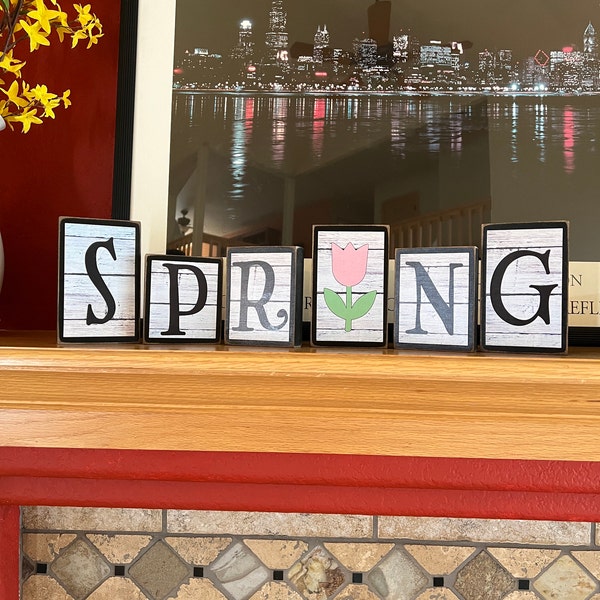 Wood Spring Blocks, Reversible Sign, Spring Decor, Spring Decoration ...