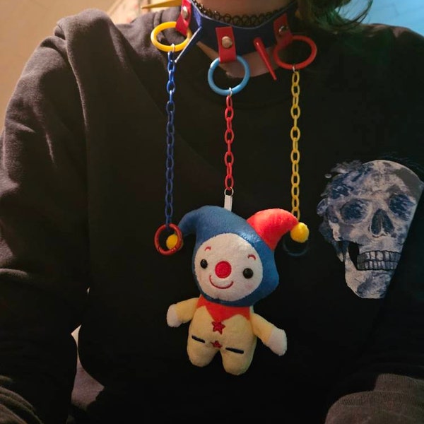 Yellow Jester Leather Clown Choker Neck Piece With Ruffles and Bells ...