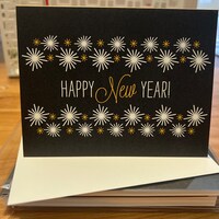 Golden New Year Folded Holiday Cards, Box of 10 Happy New Year Black ...