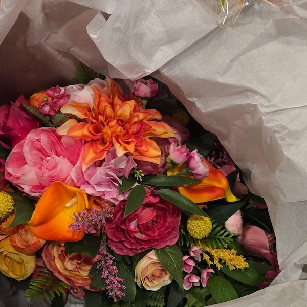 Cascade Tropical Bouquet, Silk Tropical Flowers, Beach Wedding, Bright ...