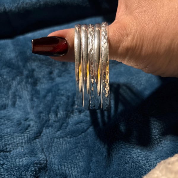 5 Set Silver Bangle, Solid 925 Sterling Silver Bangle, Boho Silver Bracelet, Stackable Bangle ...