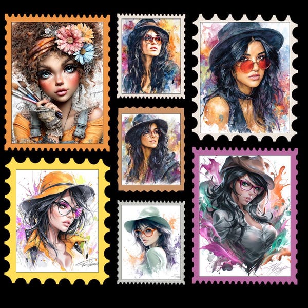 Vintage Stamps Canva Frame Template: Retro Postage Stamp Mockup ...