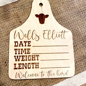 Baby Boy Cow Birth Stats Sign / Boy Nursery / Cattle Tag Hospital Door ...