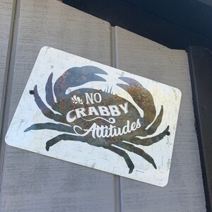 No Crabby Attitudes Metal Crab Sign Funny Beach Decor Quote Decor ...