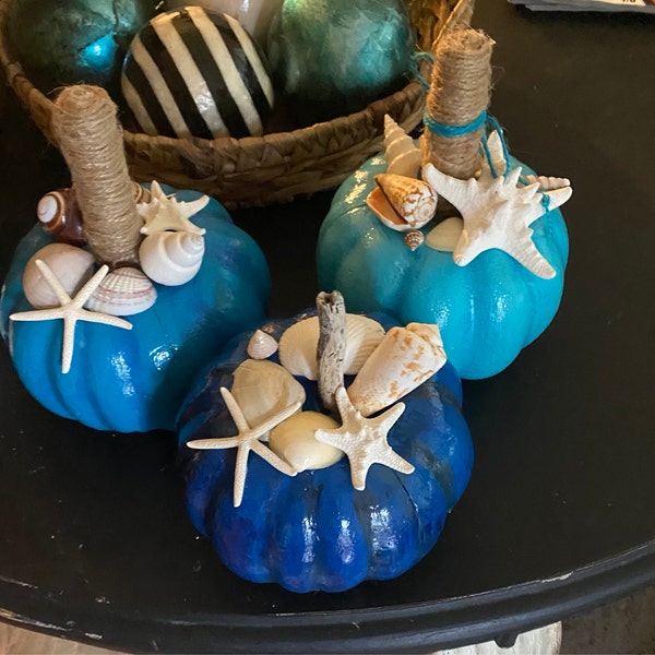 Coastal Pumpkin-key West Pumpkin-shell Pumpkin-coastal Pumpkin Decor ...