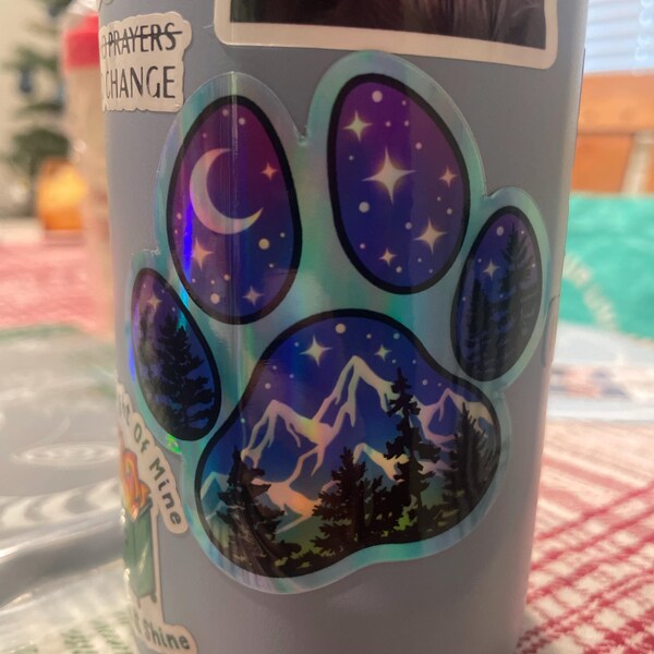 Paw Print Sticker, Holographic Dog Sticker, Hiking Vinyl Sticker, Dog ...