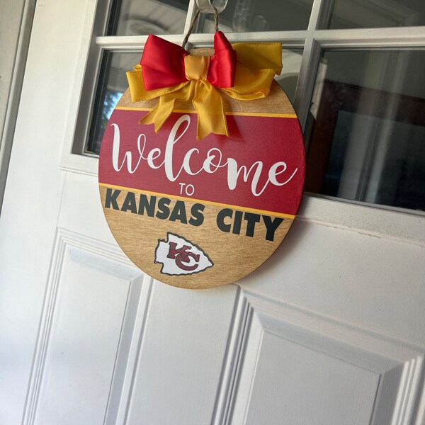 12" Kansas City Chiefs Wood Sign Football Door Sign NFL Wreath Football ...