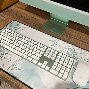 Blue Watercolor Painting Floral Desk Mat Cute Pastel Desk - Etsy