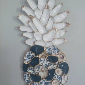 Oyster Shell Cross for Home Blue and White Floral Oyster Shell Wall Art ...