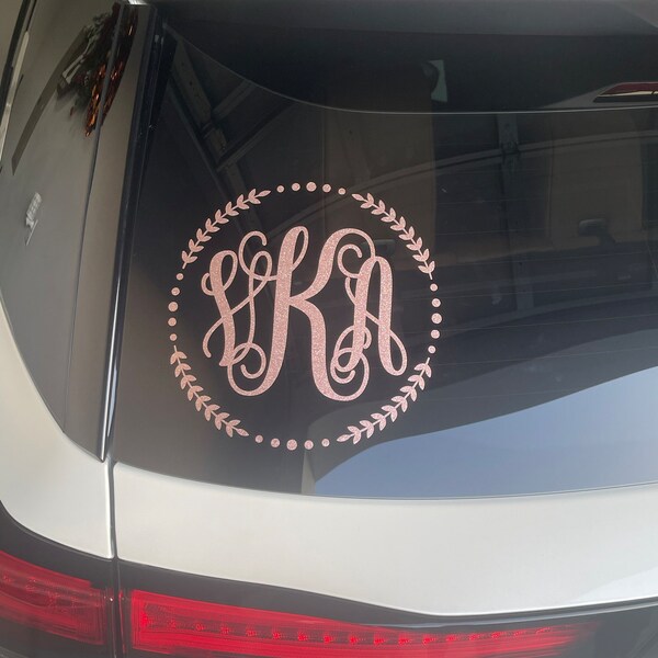 Glittery Custom Circle Monogram Car Window Decal Vine Personalized ...