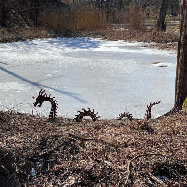 Rusty Metal Dragon Garden Sculpture / Sea Serpent Garden Sculpture ...