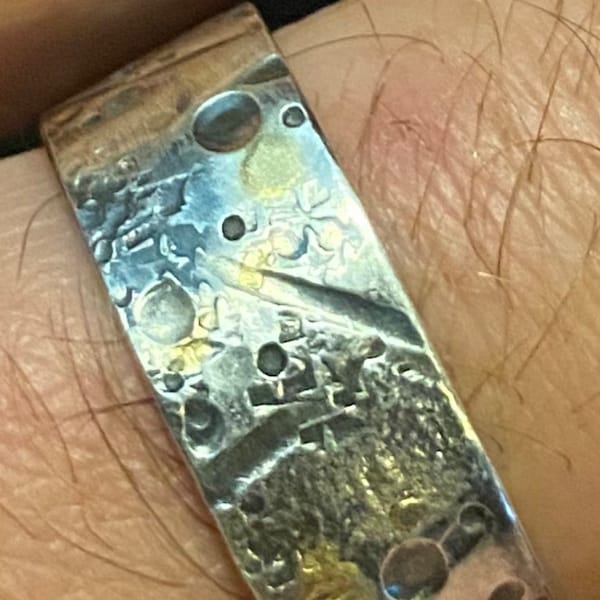 8MM 24K Gold Keum Boo Celestial Ring, Silver&gold Rustic Ring, Unisex ...