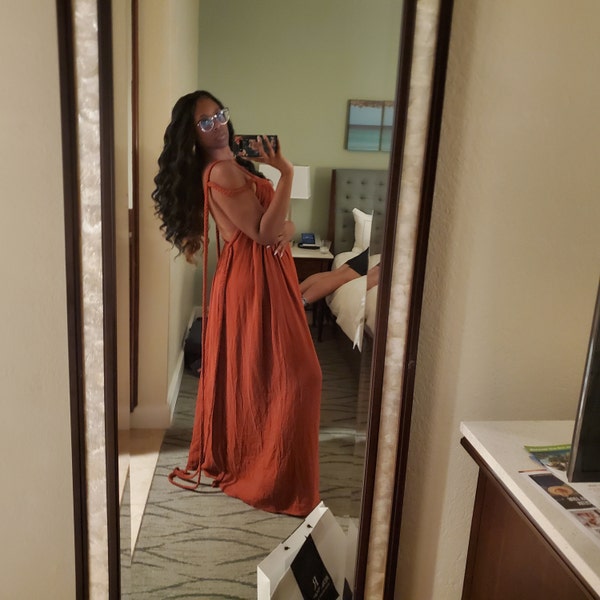 Red Greek Goddess Dress • Boho Bridesmaid Dress • Belted Grecian Dress ...