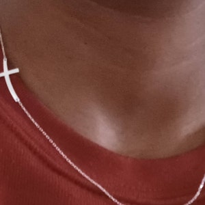 Off Center Cross Necklace, Silver Sideways Crucifix Necklace, 14K Gold ...