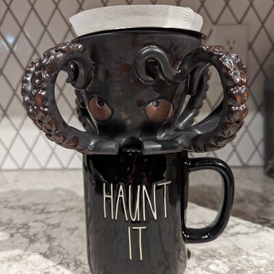 Tentacle Mug in Charcoal Black Glaze With Red Mottled Spots, Made to ...