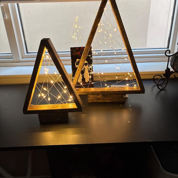 Handmade Modern Rustic Farmhouse Christmas Holiday Tree With Lights Set ...