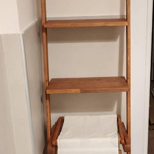 Farmhouse Wooden Shelving Laundry Ladder Basket Storage Organizer ...