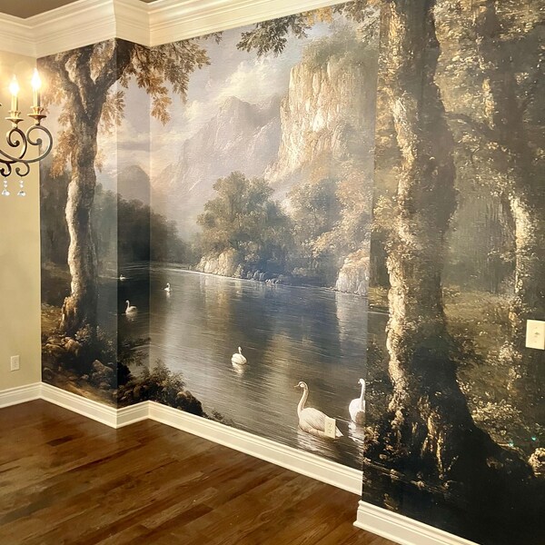 Vintage Landscape Wallpaper Peel and Stick,rural Scene Mural With Trees ...