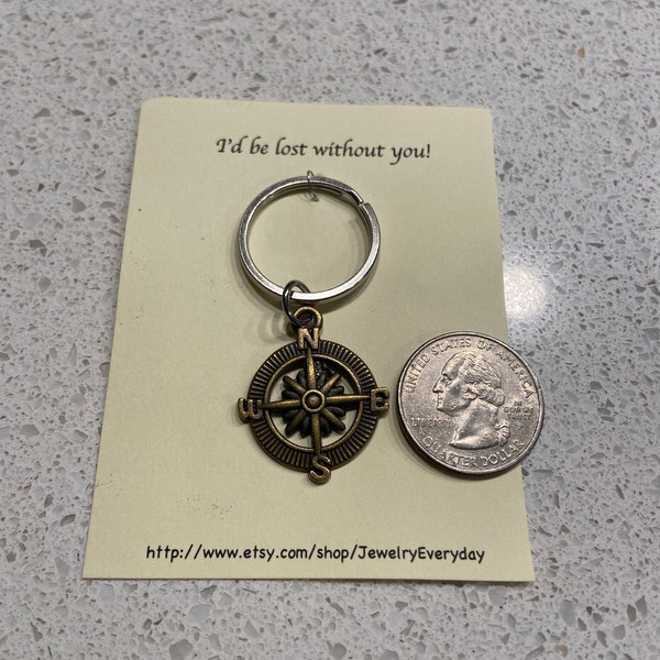 Bronze Compass Keychain, Couples 8th Year Anniversary Gift, Couples ...
