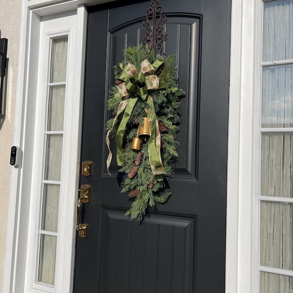 28”x26” Pine Hanging Bell Wreath, Christmas Wreath, Large Front Door ...