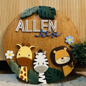 Giraffe Baby Name Sign SVG, Jungle Animals Round Nursery Name Sign ...