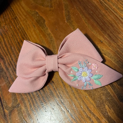 Hydrangea Flower Initial Hand Embroidered Hair Bow.bows for Girls,kids ...