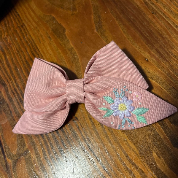 Personalized Named Hand Embroidered Hair Bow Coguina Red Flower Girl ...