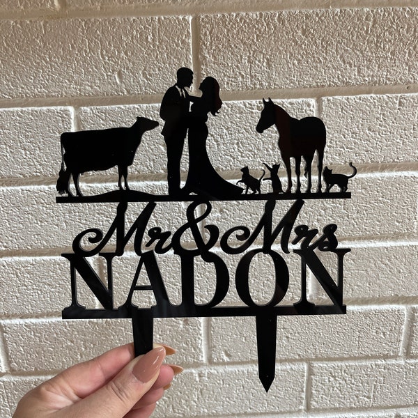 Farmer Wedding Cake Topper, Wedding Couple With Cow, Ranch Wedding Cake ...