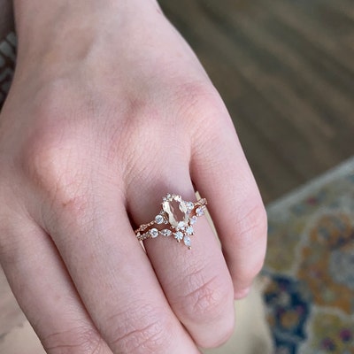 Cushion Cut Morganite Engagement Ring Set Rose Gold Pink - Etsy