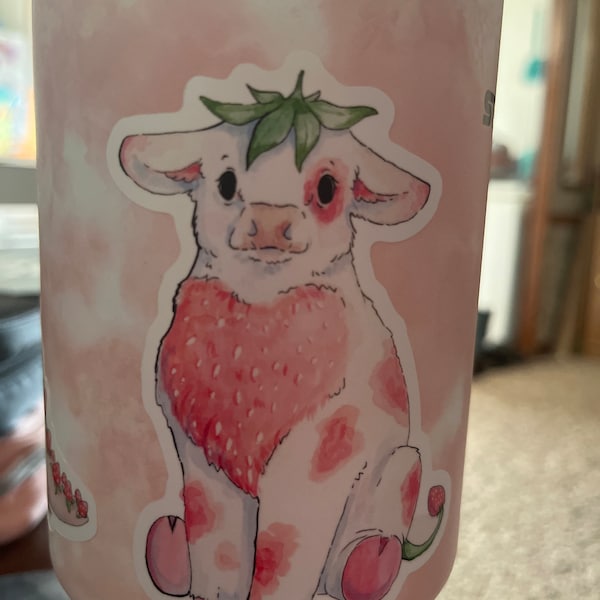 Strawberry Cow Sticker - Etsy