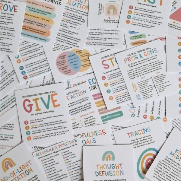 DBT Flash Cards, 48 Printable Cards, Self Help Cards, Coping Skills ...