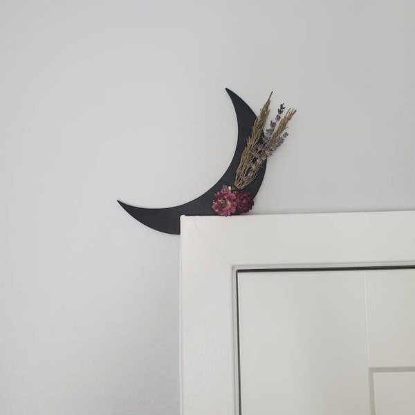 Crescent Moon Door Corner Decor Botanical Crystal Embellished Wooden ...