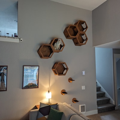 Cat Wall Mount Furniture, Cat Wall Bed, Wooden Cat Hexagon Shelves ...