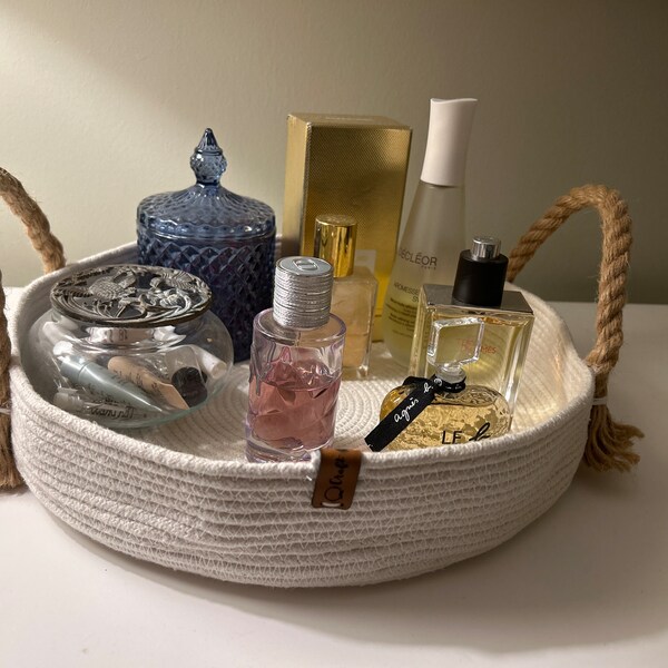 Catch All Tray, White Cotton Rope Trays, Handmade Basket for Livining ...