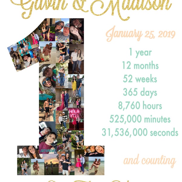One Year Anniversary Collage - Peach, Mint, Gold - Digital - First ...