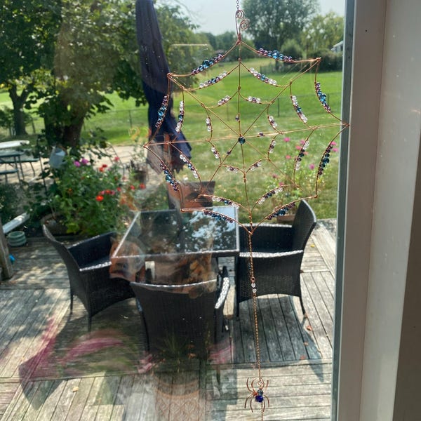 Halloween Wire Suncatcher, Spider Web, Spider Suncatcher, Copper Wire ...