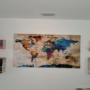 Large 3-piece Vintage World Map Wall Art, Map Canvas Print, Antique ...