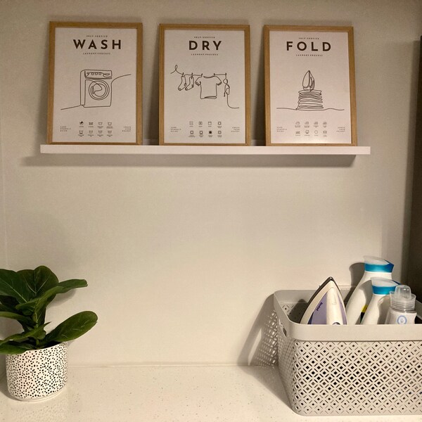 Lr05/wash-dry-fold, Laundry Room Poster, Three Pieces Print Set, Single ...