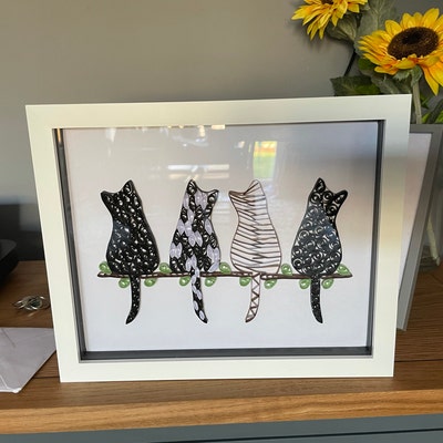 Cat Art Gift Personalised, Supplied Framed 5 Cats Fully Personalised ...