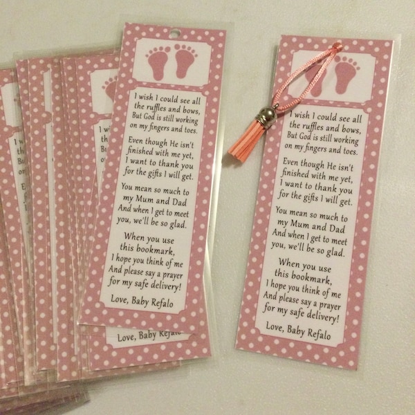 Baby Girl Bookmark, Footprints Baby Shower Favor Idea, Printable ...