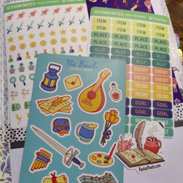 The Bard Sticker Sheet, Dungeons and Dragons Sticker Sheet, Dnd ...