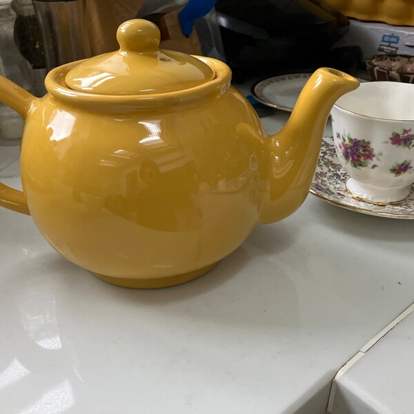6 Cup Mustard Stoneware Teapot for Loose Leaf Teas Large Teapot ...