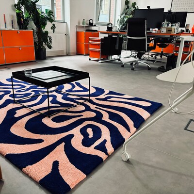 Waves in a Circle, Blue Wave Rug, Tufting Rug and Abstract Shapes ...