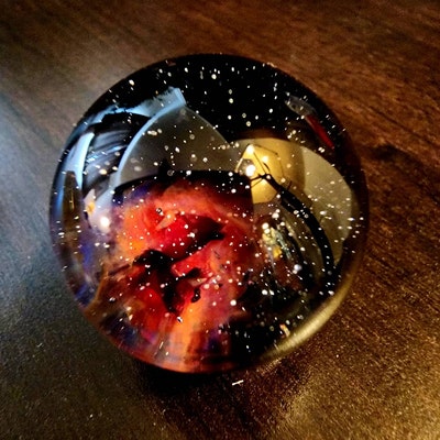 Wanderer One and Rainbow Nebula Space Glass Marble and Hand Carved ...