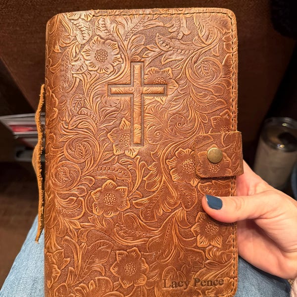 Personalized KJV Holy Bible Cover With Handle , Custom Leather Holy ...