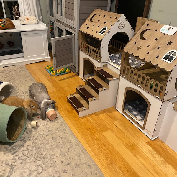 Wooden Rabbit House, Two Storey Rabbit Castle, Modern Rabbit Furniture ...