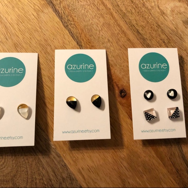 Minimalist Black and Silver Earrings Hand Painted Glass by Azurine - Etsy