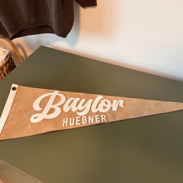 Two Line Large Custom Suede and Leather Pennant Flag Banner ...